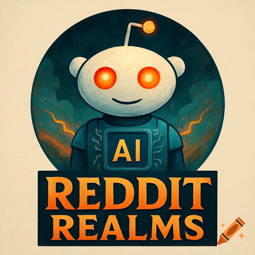 A logo featuring the Reddit Snoo mascot with glowing orange eyes and ...