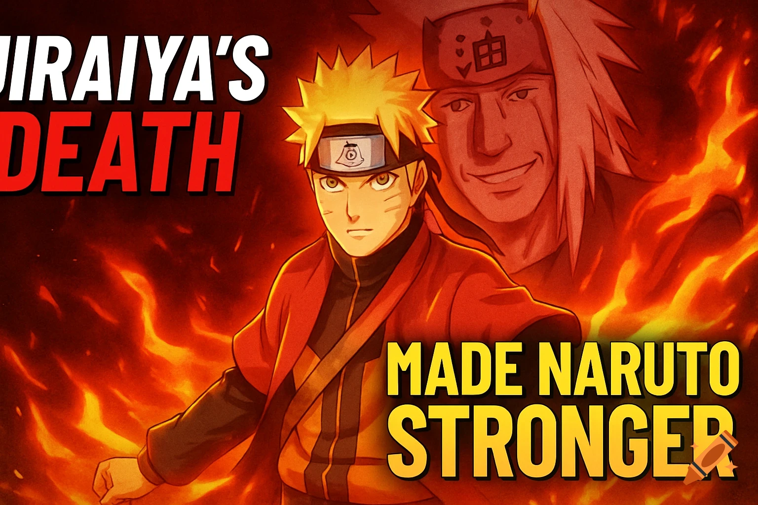 Anime-style YouTube thumbnail featuring Naruto in flames with a faded ...