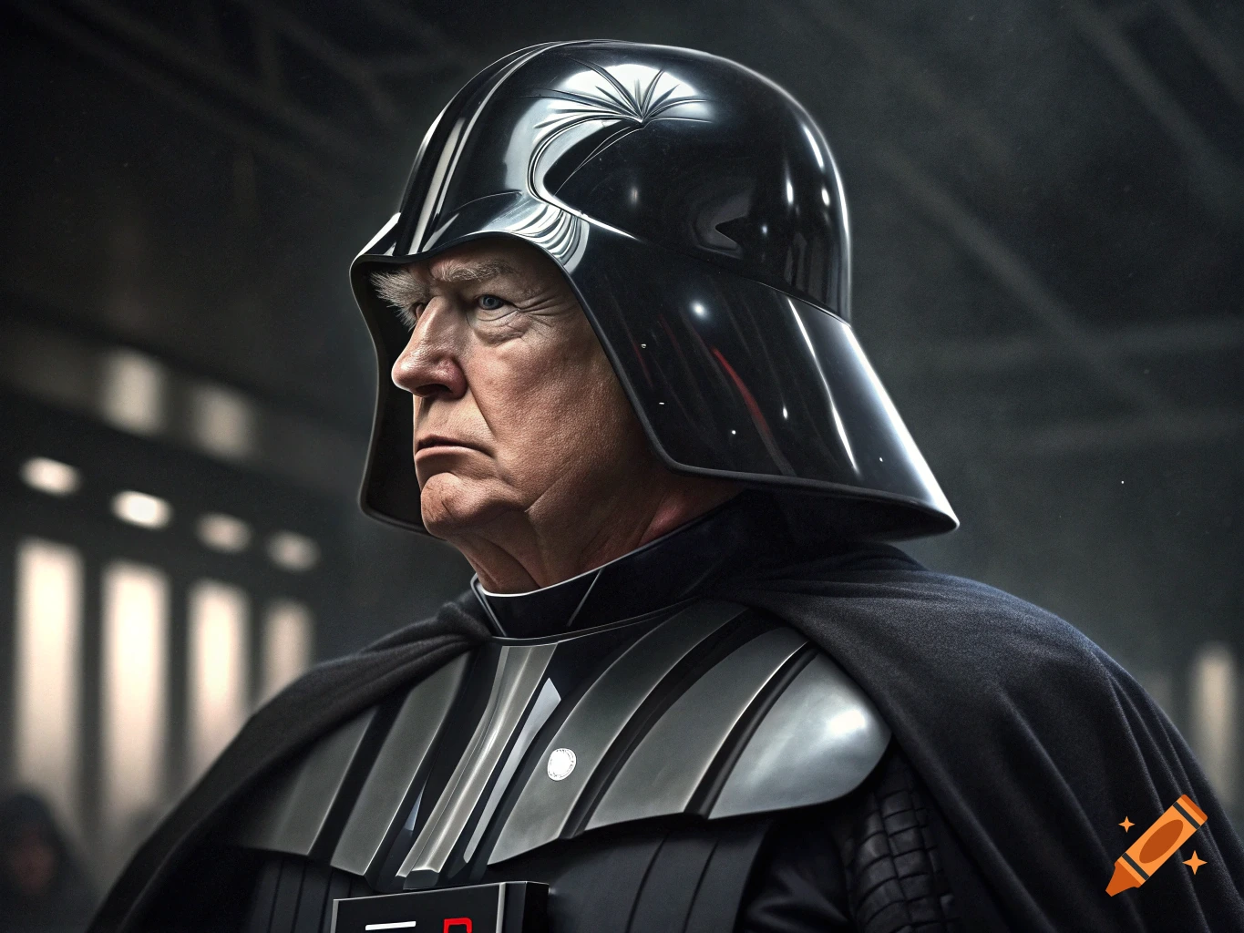 Photorealistic portrait of Donald Trump's face on Darth Vader's body ...