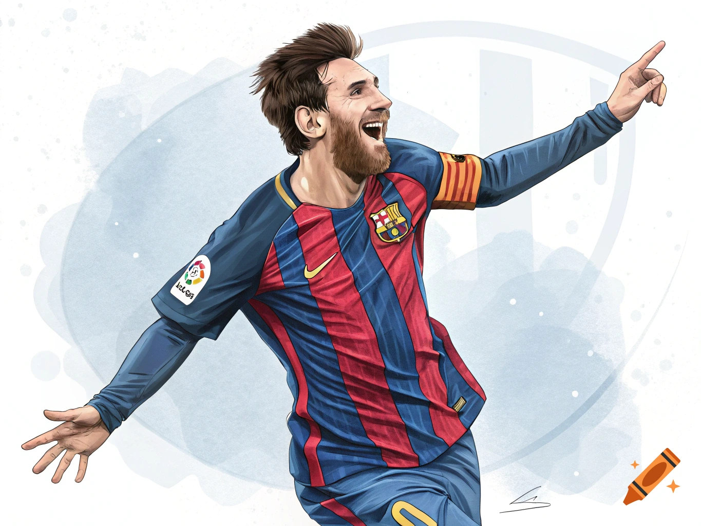 Illustration of soccer player Lionel Messi in a blue and red Barcelona ...