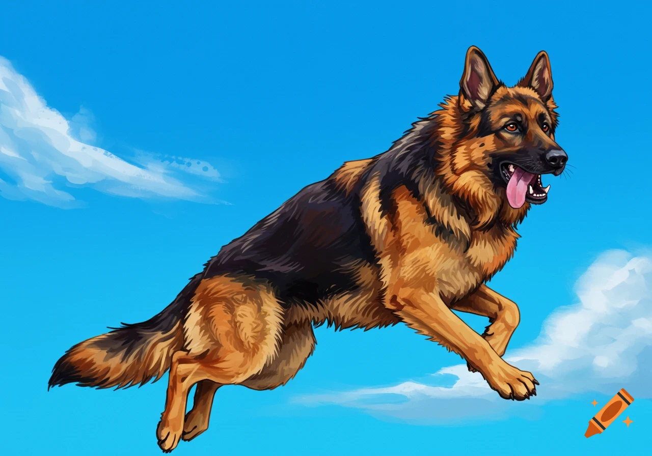 An illustration of a German Shepherd dog with a black and tan coat ...