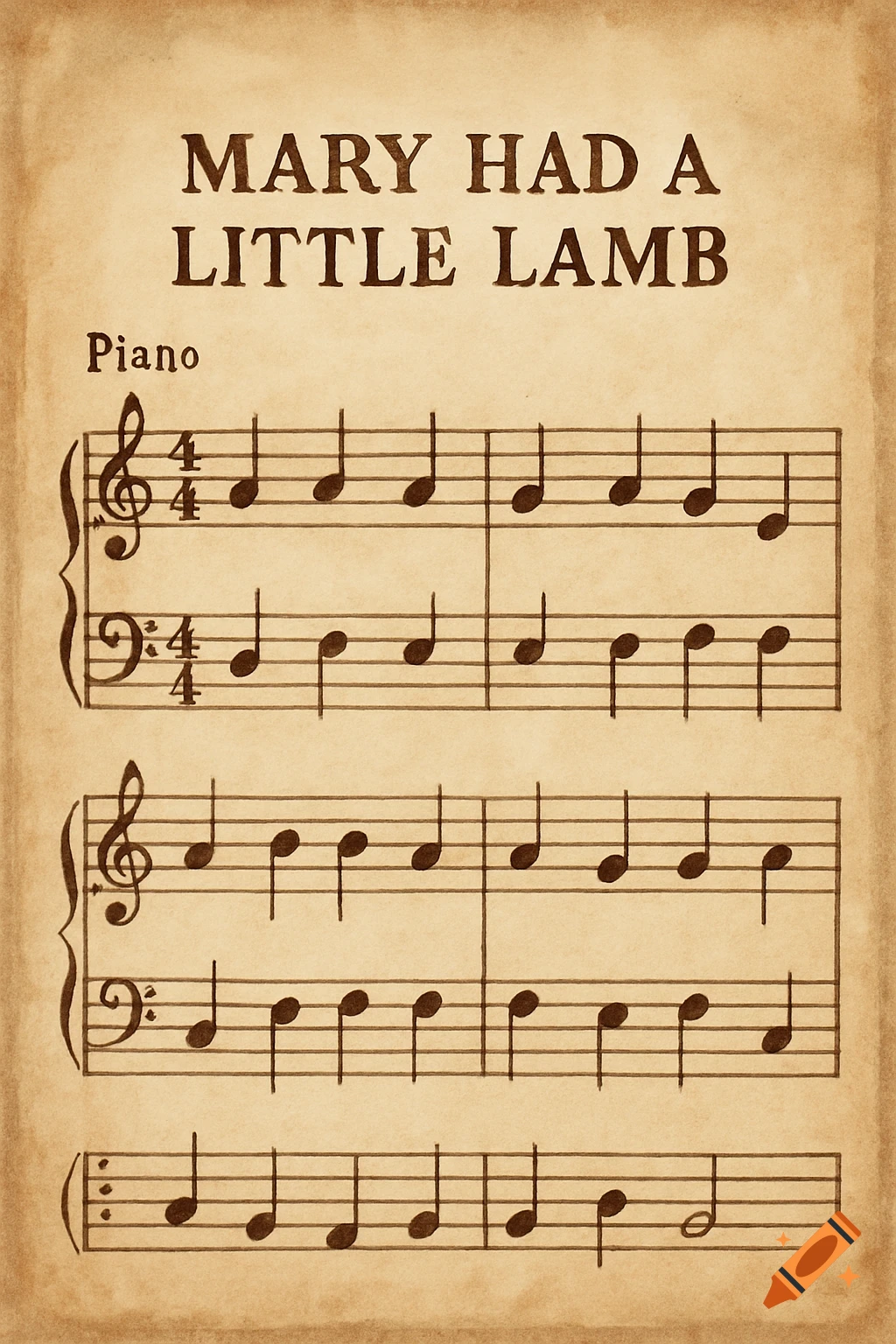 Vintage sheet music for "Mary Had A Little Lamb" for piano, showing ...