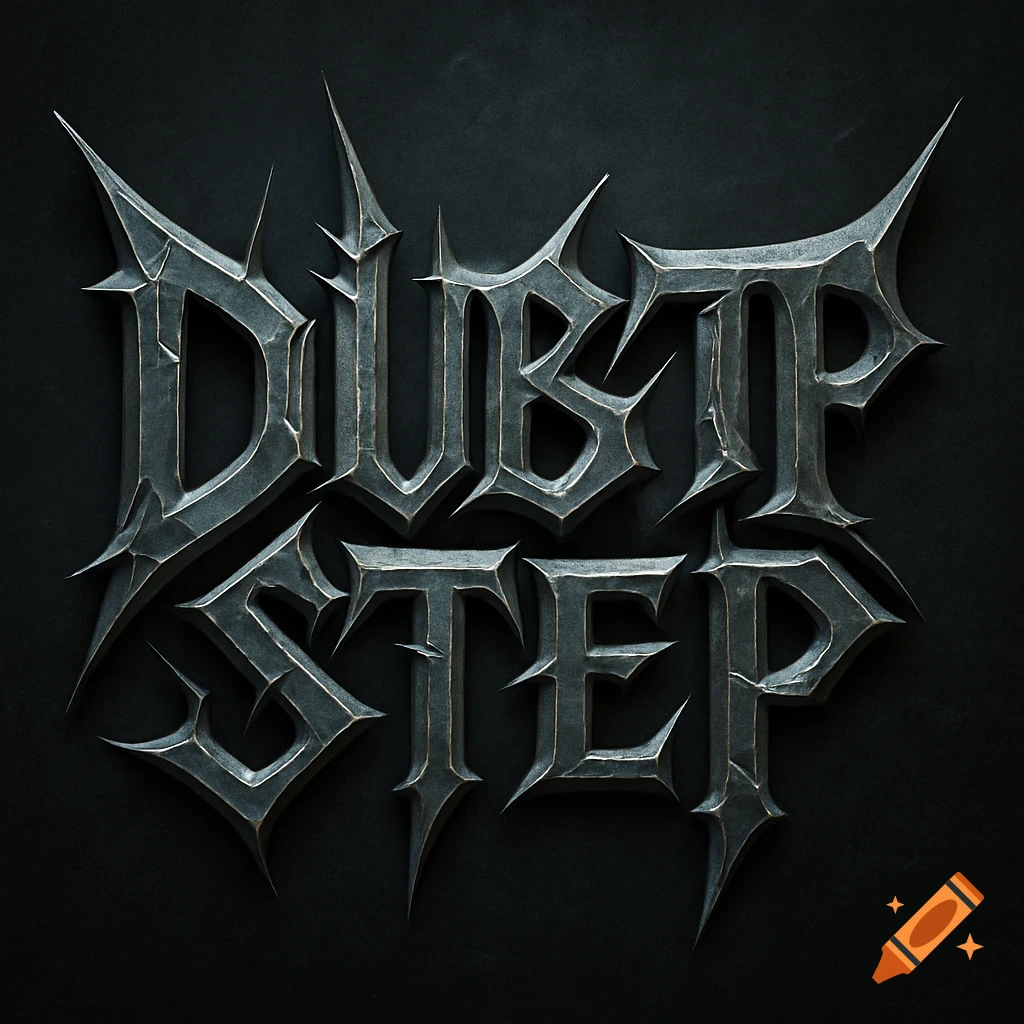 DUBSTEP in sharp, dark metal letters with an aggressive, spiky, gothic ...