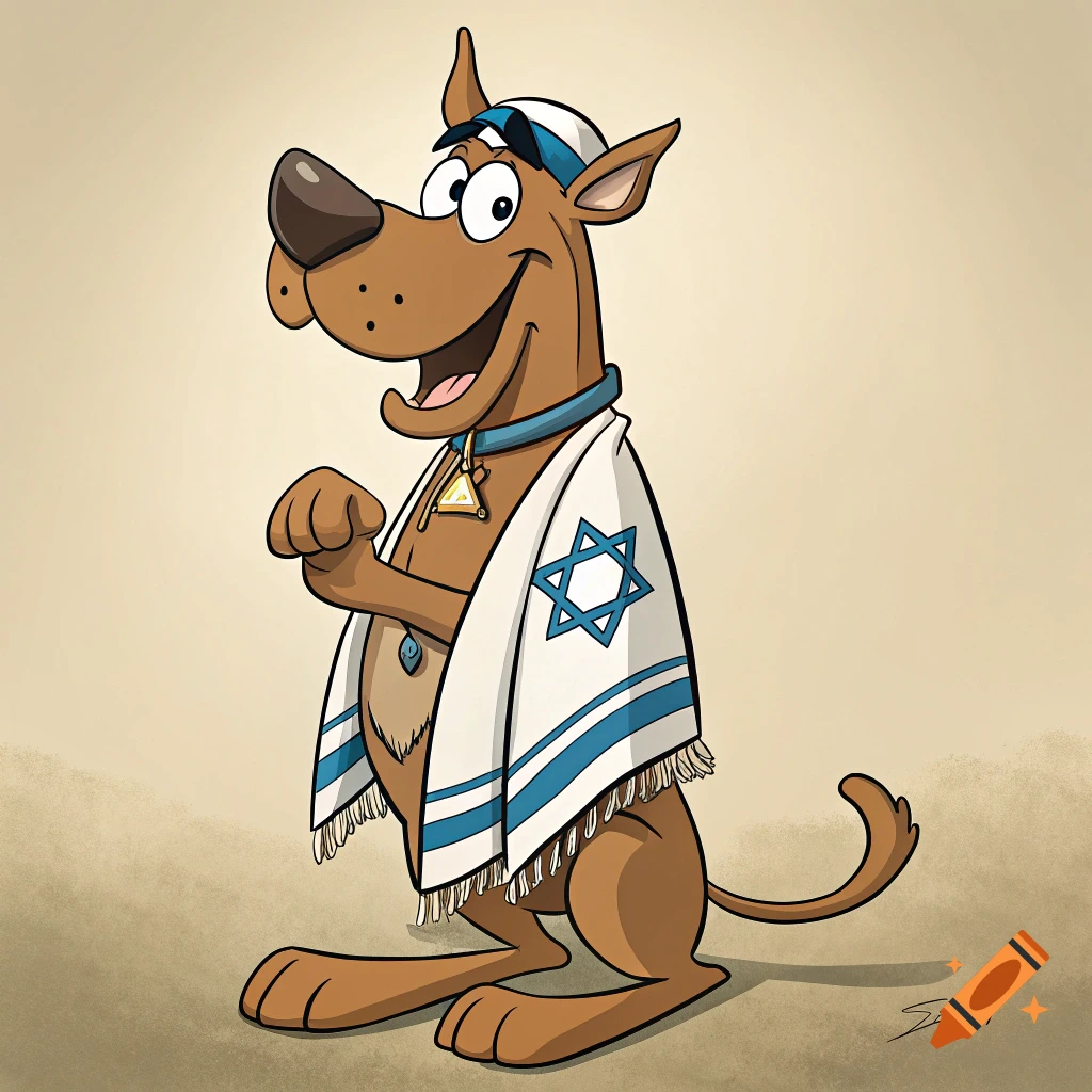 Scooby Doo cartoon character wearing a Jewish kippah and tallit with a ...