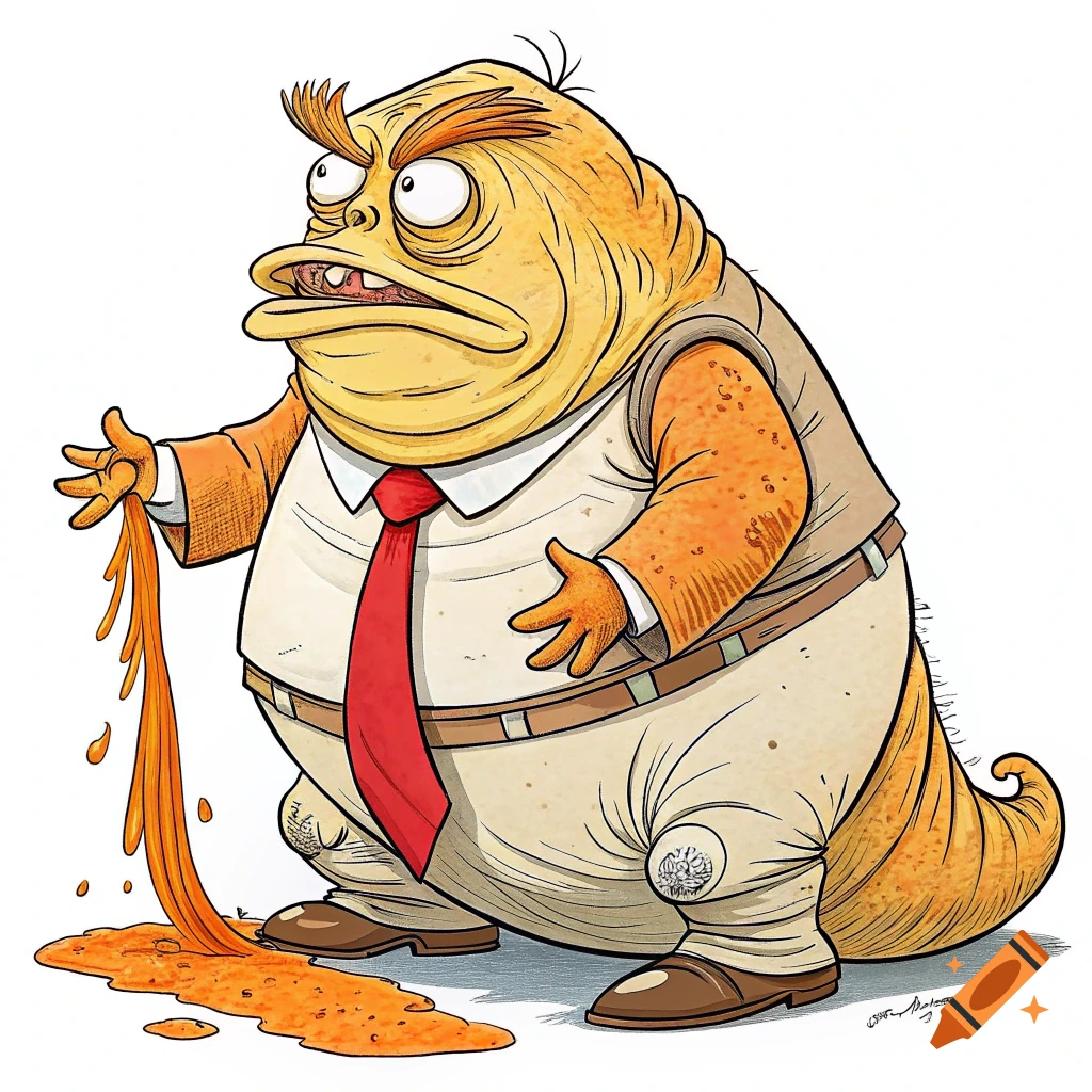 Cartoon parody of Donald Trump as Jabba the Hutt, a slug-like creature ...