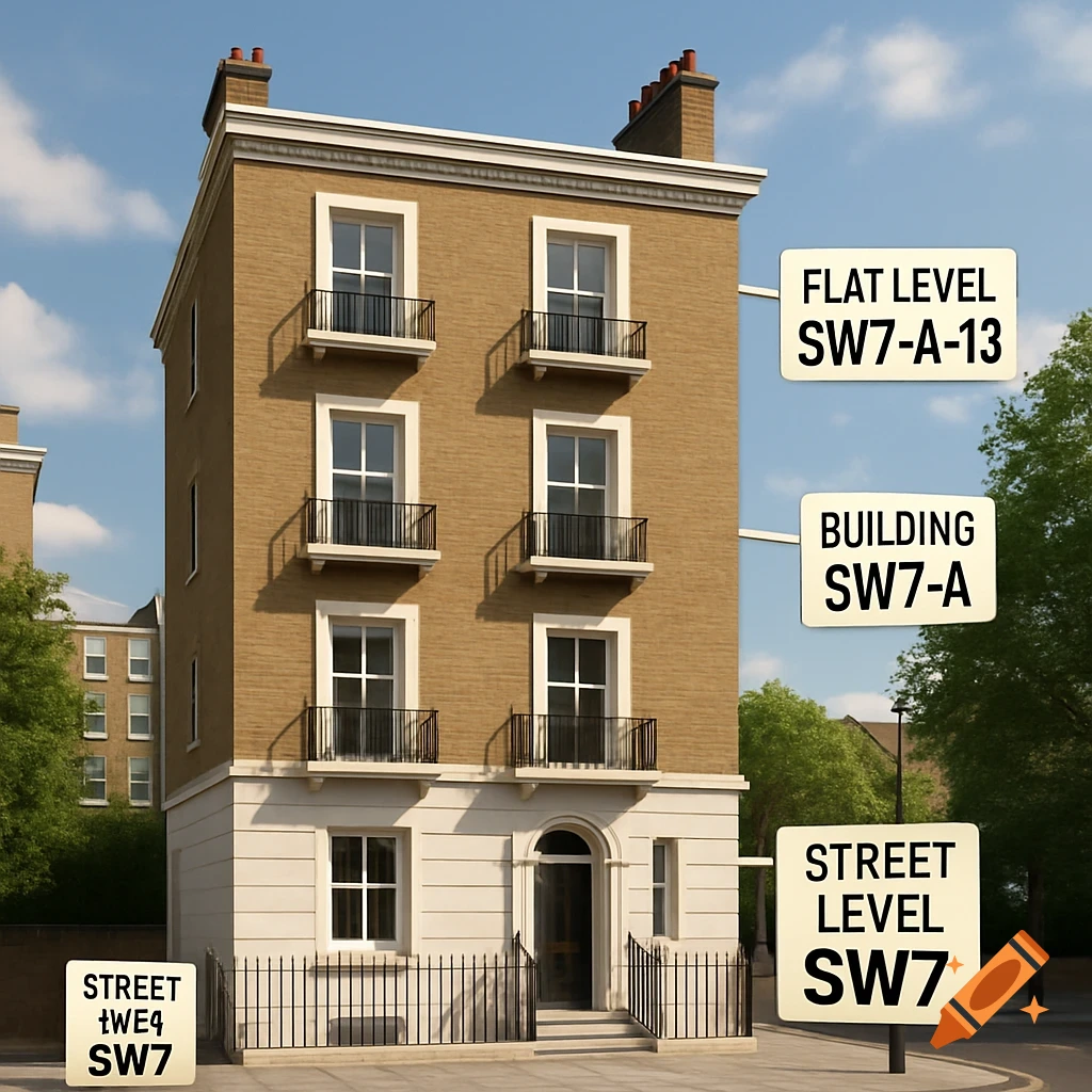 A photorealistic 3D rendering of a beige brick building with multiple ...