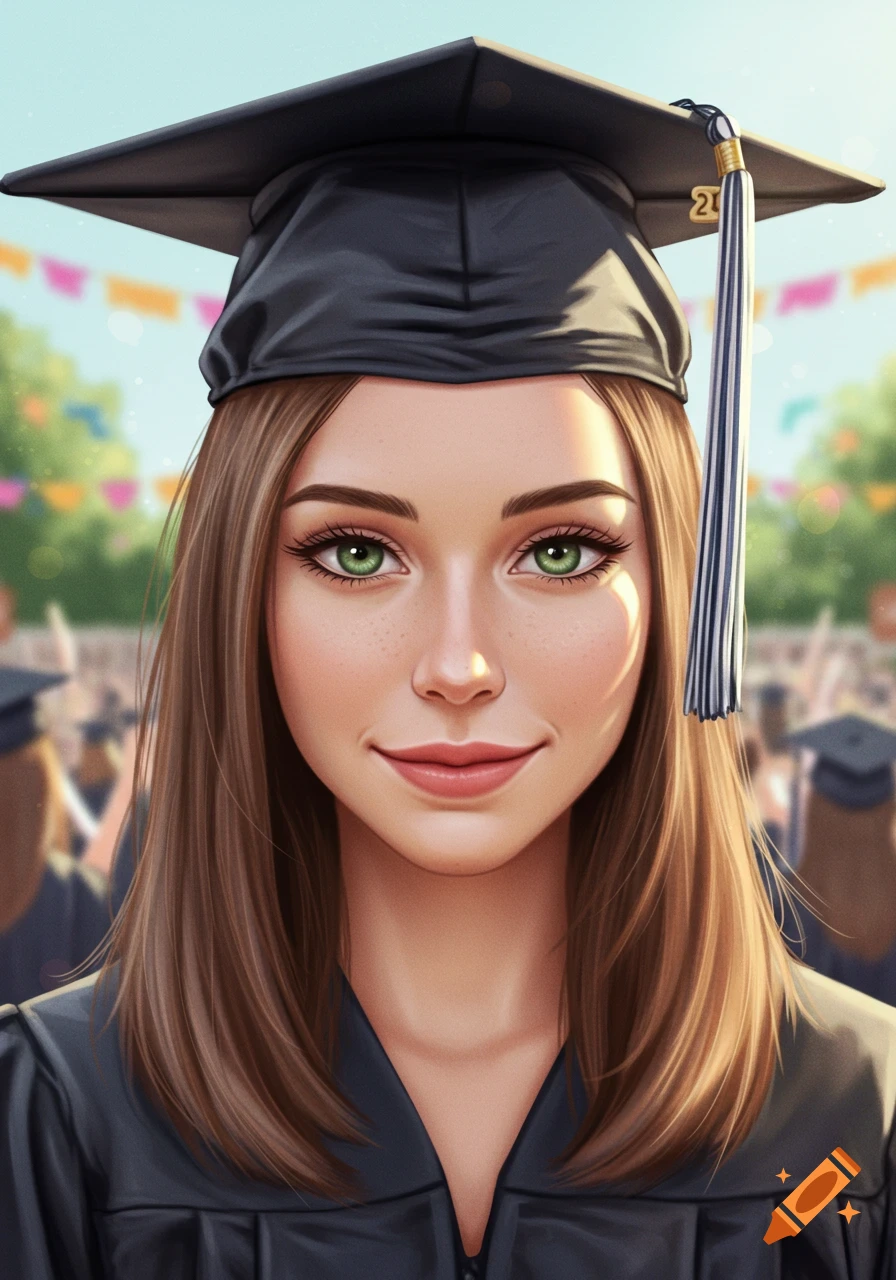 Close-up portrait of a young woman with brown hair and green eyes ...