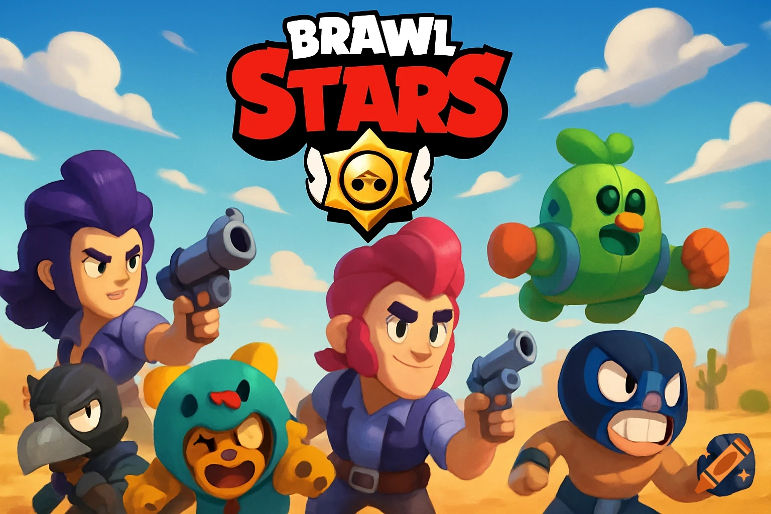Brawl Stars game art featuring Colt, Shelly, Spike, and other ...