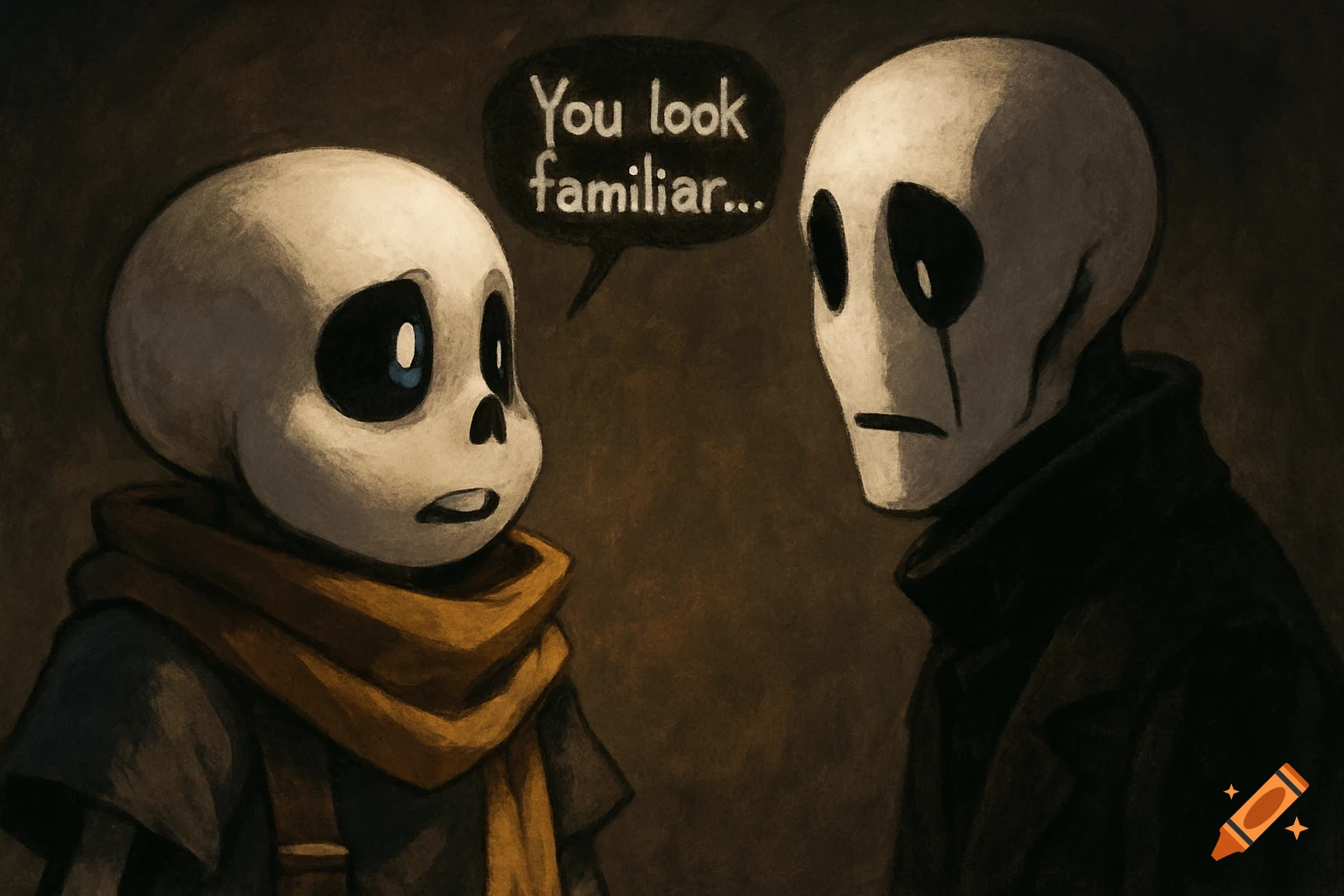 A digital painting of two skeletal figures, Ink Sans and W.D. Gaster ...