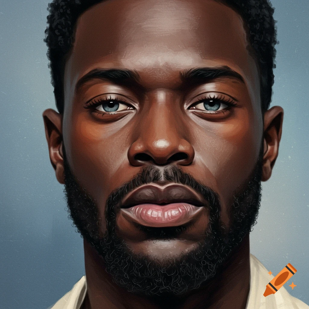 Digital painting of a dark-skinned man with a beard and striking light ...