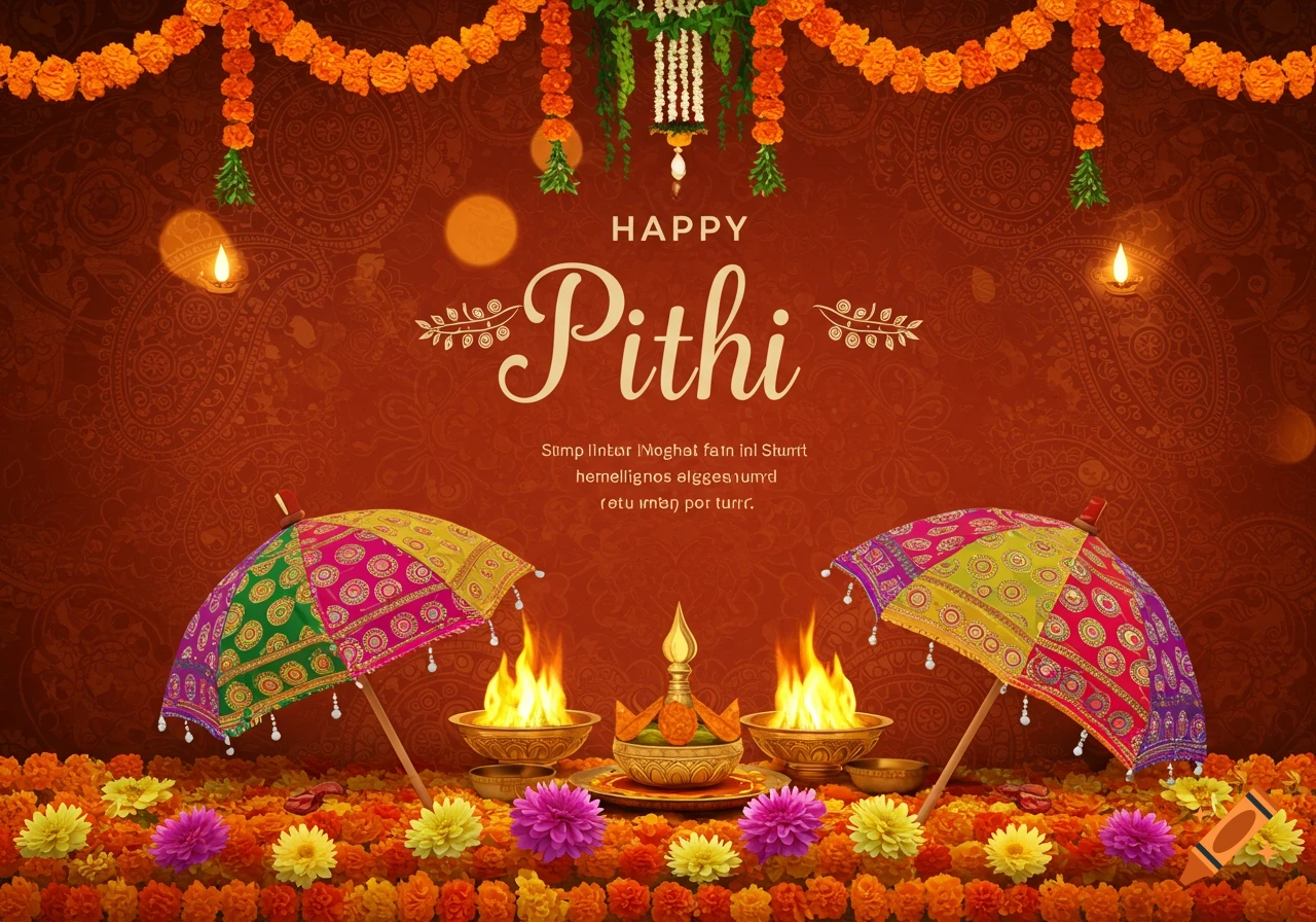 A festive Indian Pithi celebration background with "HAPPY Pithi" text ...