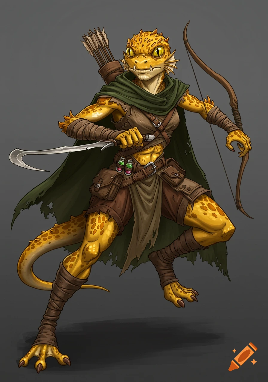 A yellow lizard-like fantasy character in a mid-attack pose with a ...