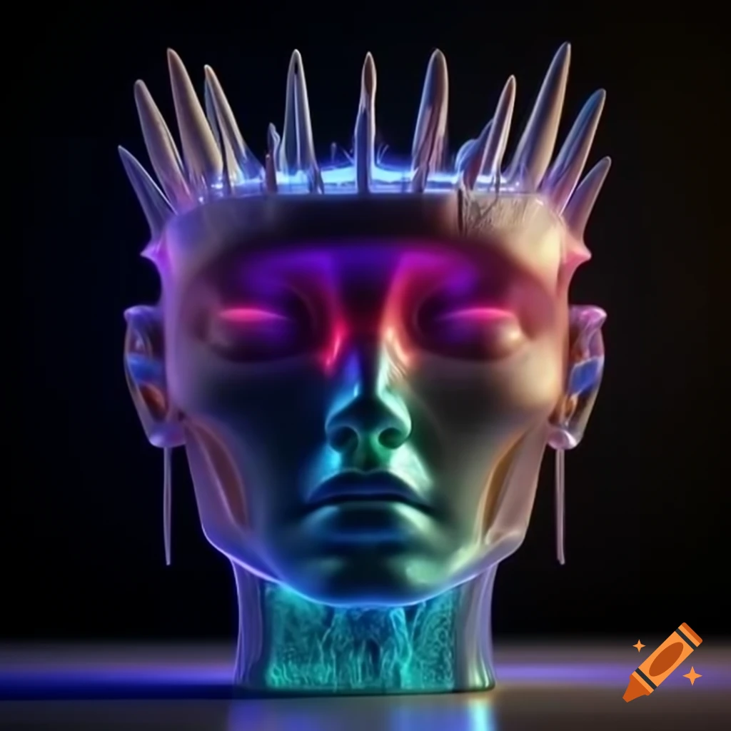 Hyper realistic human android head in colored ceramic glass with ...