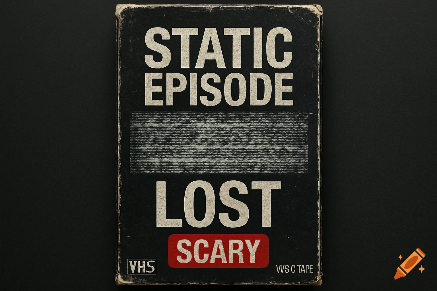 A vintage black VHS tape cover titled 'Static Episode Lost Scary' with a static screen effect ...