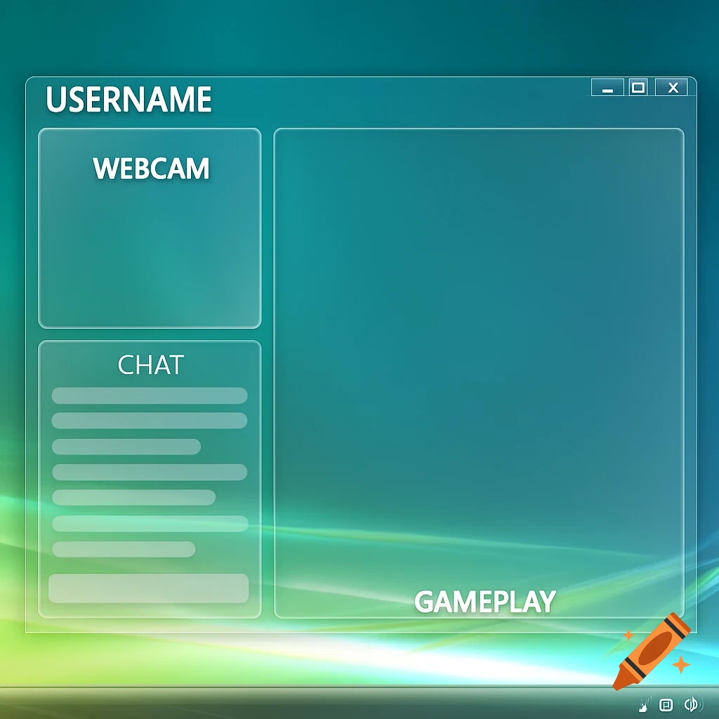 Aero glass-style user interface overlay with boxes for username, webcam ...