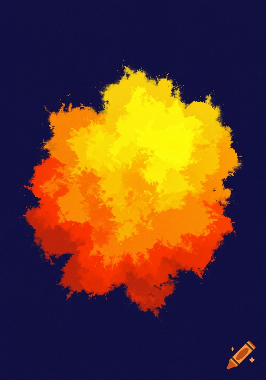 Abstract yellow and orange smudge against a dark blue background. on ...
