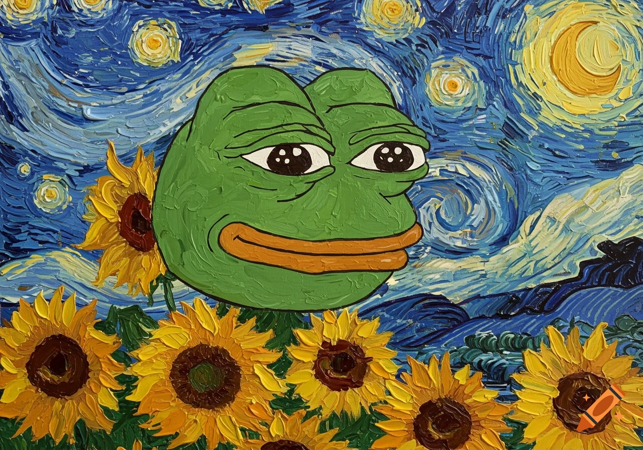 Pepe the Frog depicted as a thick impasto oil painting in the style of ...