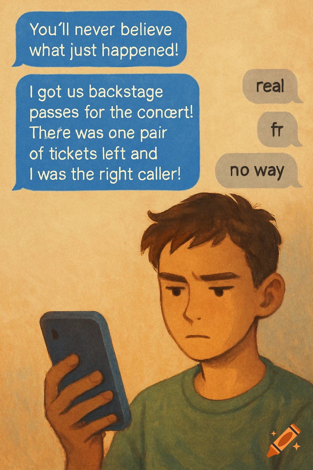 Young man with a skeptical expression looking at his phone, showing ...