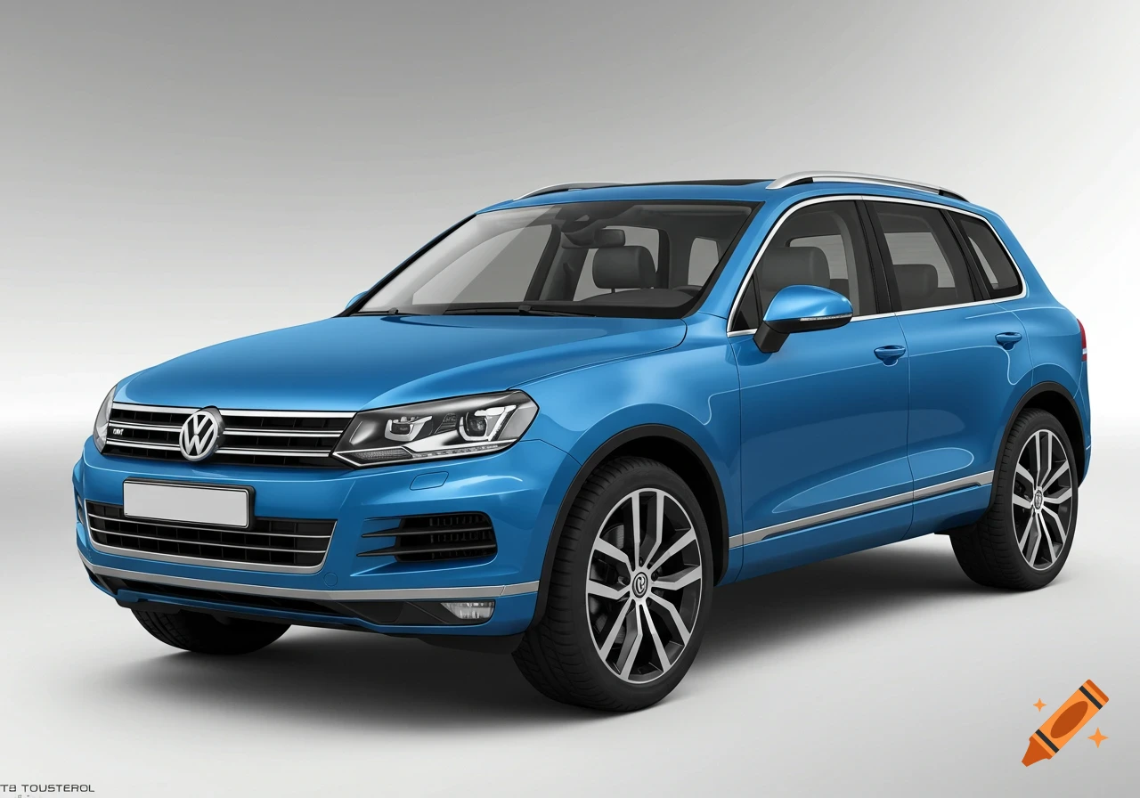 A photorealistic front-side view of a blue Volkswagen Touareg SUV. on ...