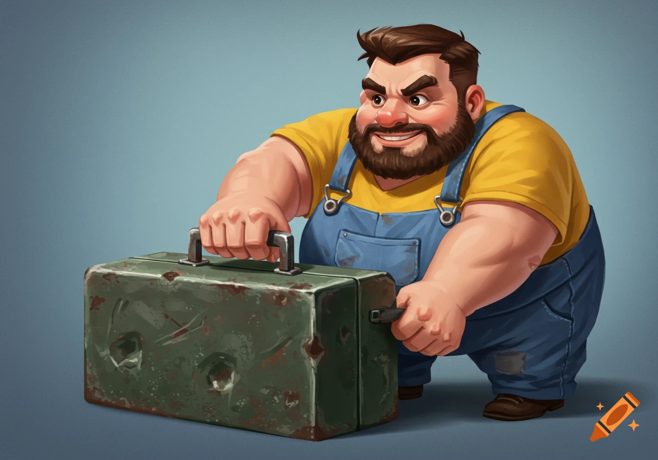 Cartoon illustration of a short, chubby man with a beard grabbing a ...