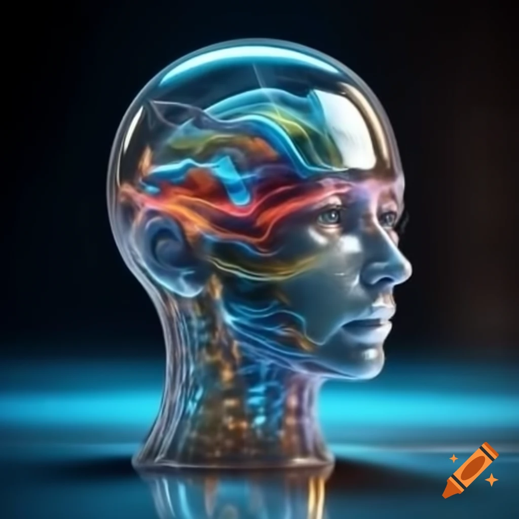 Hyper realistic android head made of translucent ceramic glass on Craiyon