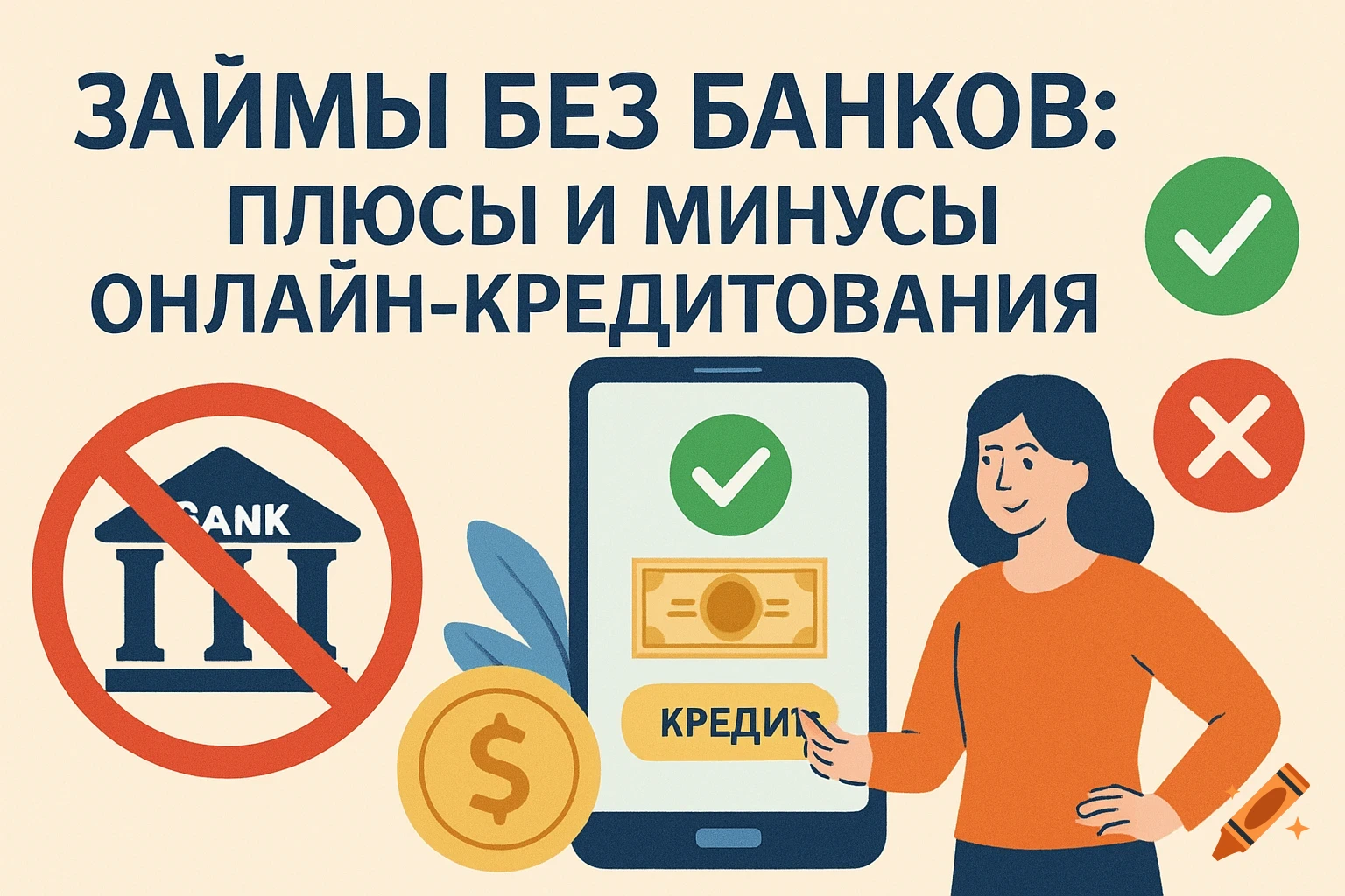An illustration about online lending, featuring a woman, a smartphone ...