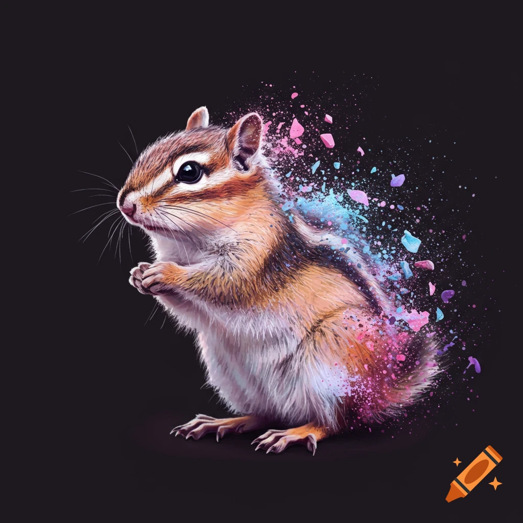 A chipmunk appears to disintegrate into a vibrant burst of pink, blue ...