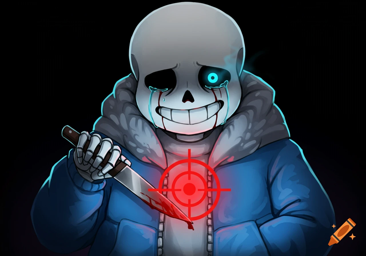 A stylized illustration of Sans from Undertale holding a bloodied knife ...