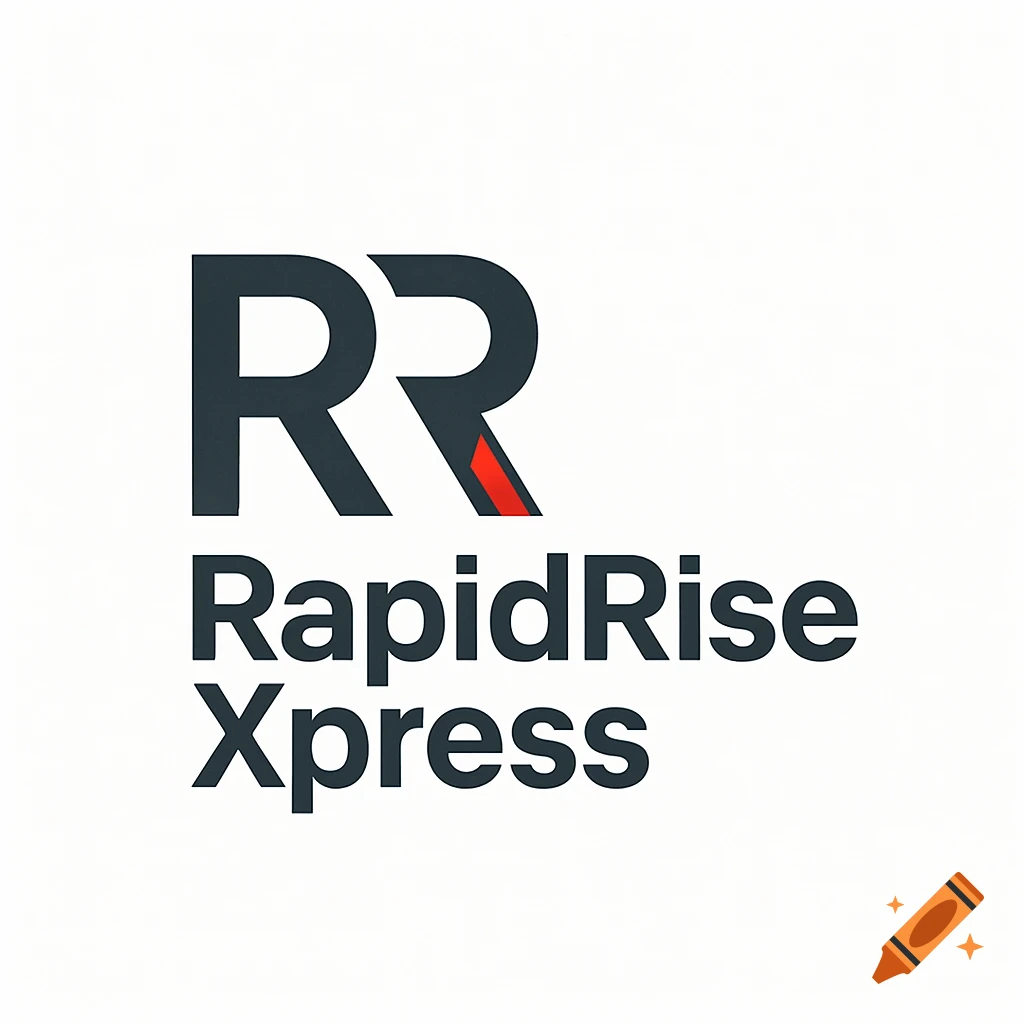 A black and red minimalist logo for RapidRise Xpress with a stylized double 'R' (RR) symbol. on ...