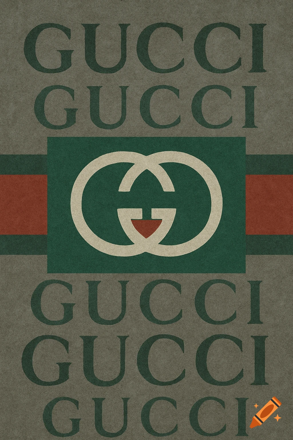 A vintage-inspired Gucci logo with interlocking Gs and red heart on a ...