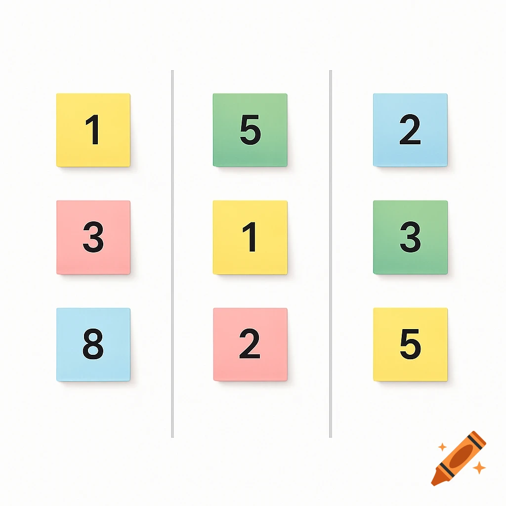 A clean, minimalist kanban board with three columns, each containing ...