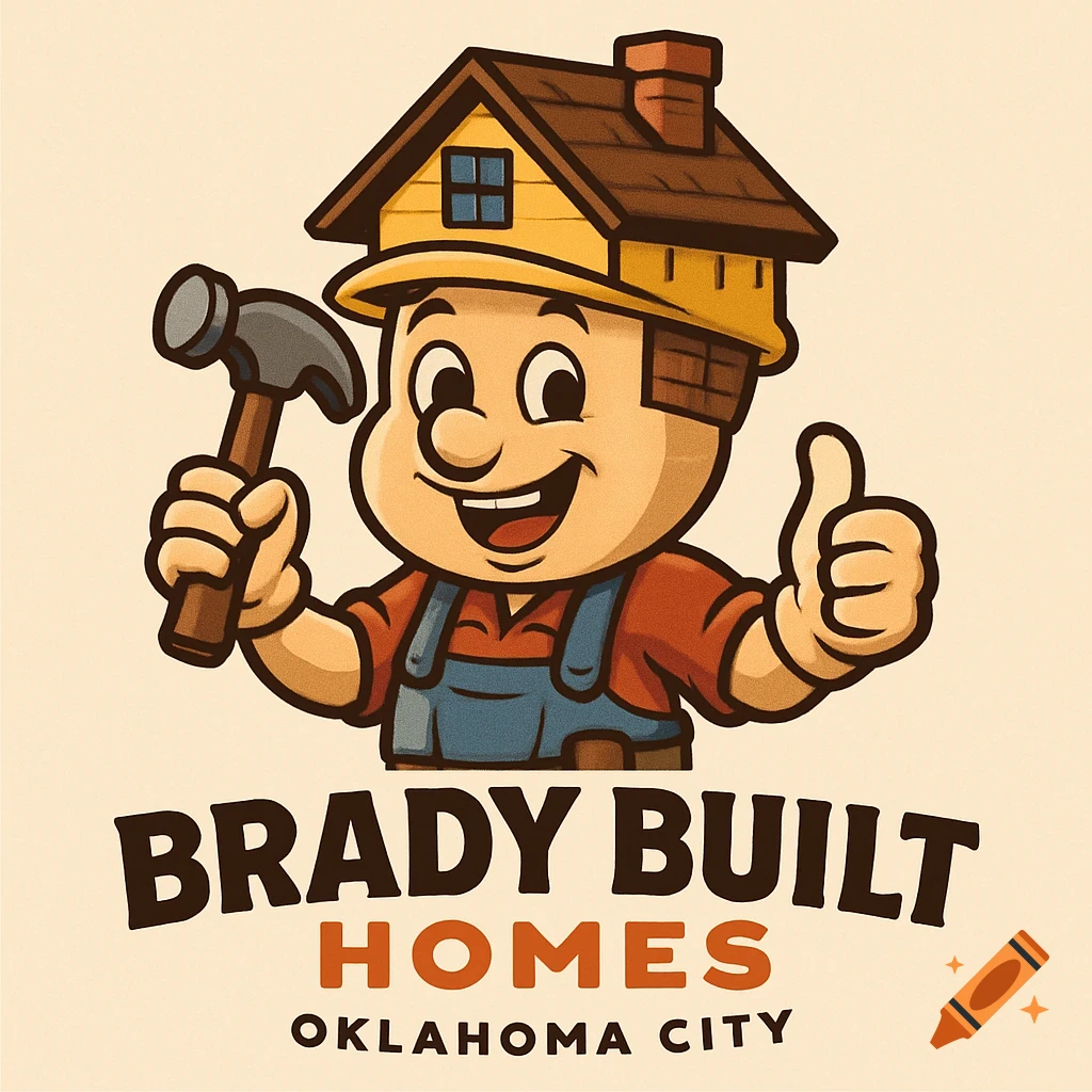 A cheerful cartoon mascot with a house-shaped hardhat holds a hammer ...