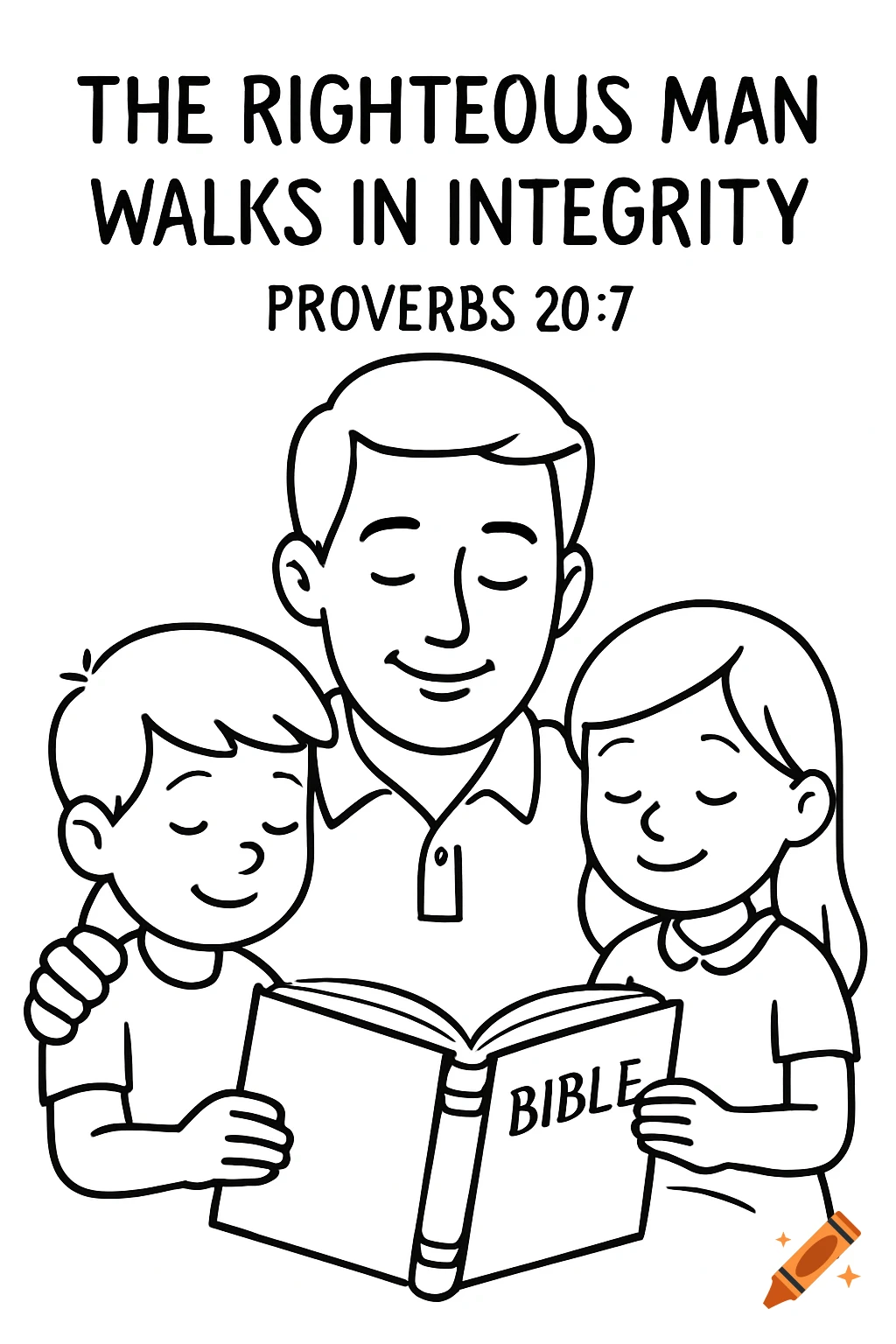 Black and white coloring page of a father reading a Bible to a boy and ...