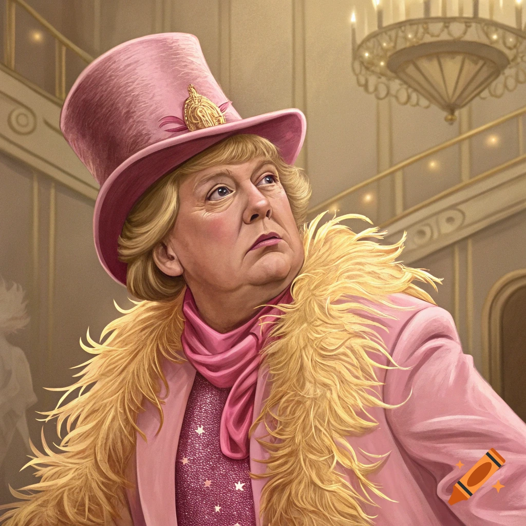 A caricature of Donald Trump dressed as Veruca Salt from Willy Wonka ...