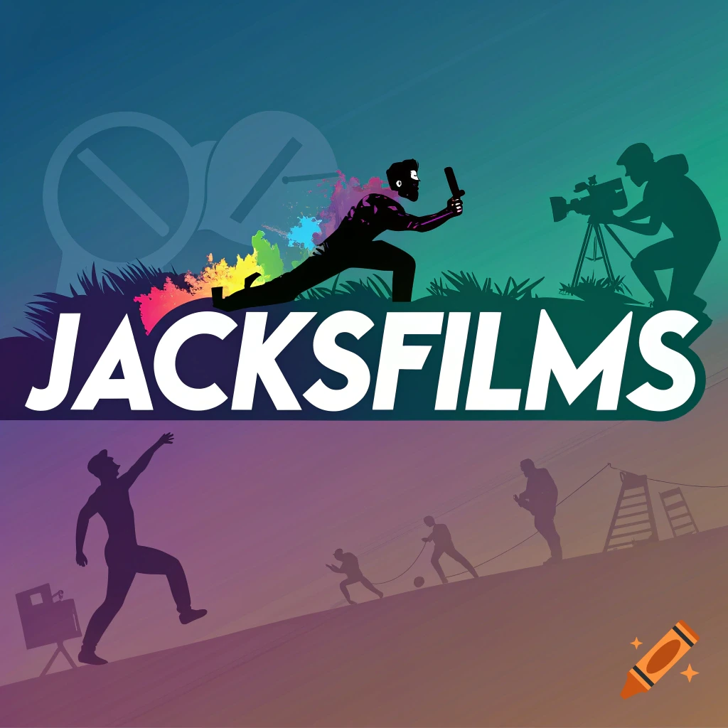 A graphic logo for Jacksfilms, featuring silhouettes of people involved ...