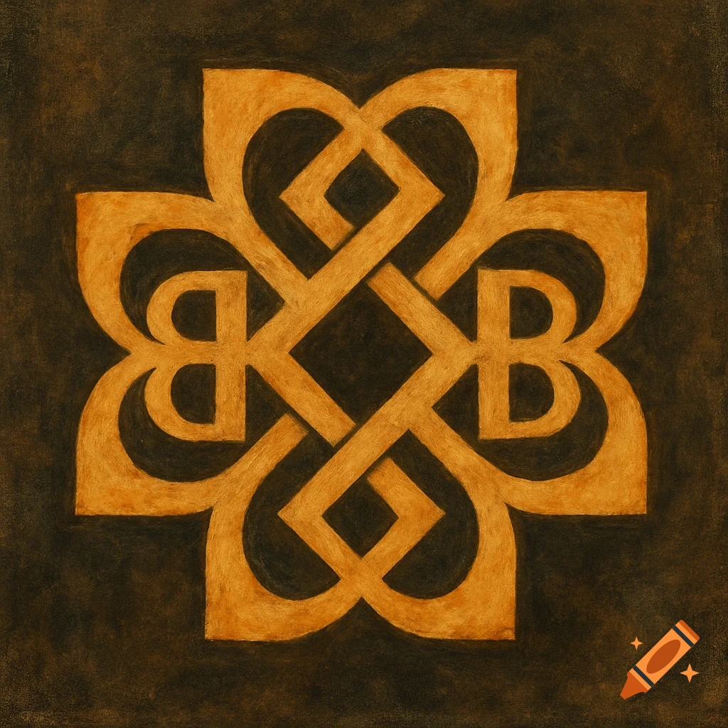 Four interlocking gold capital B letters forming a symmetrical knot on ...