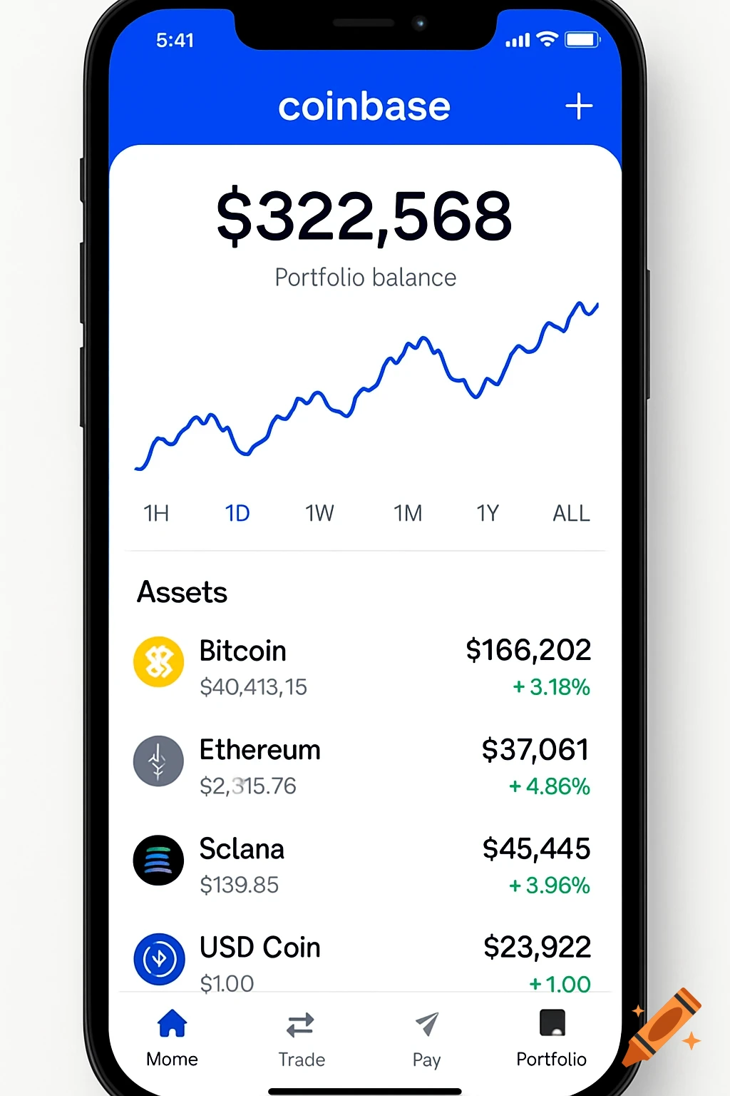 A close-up of a smartphone screen displaying the Coinbase app with a ...