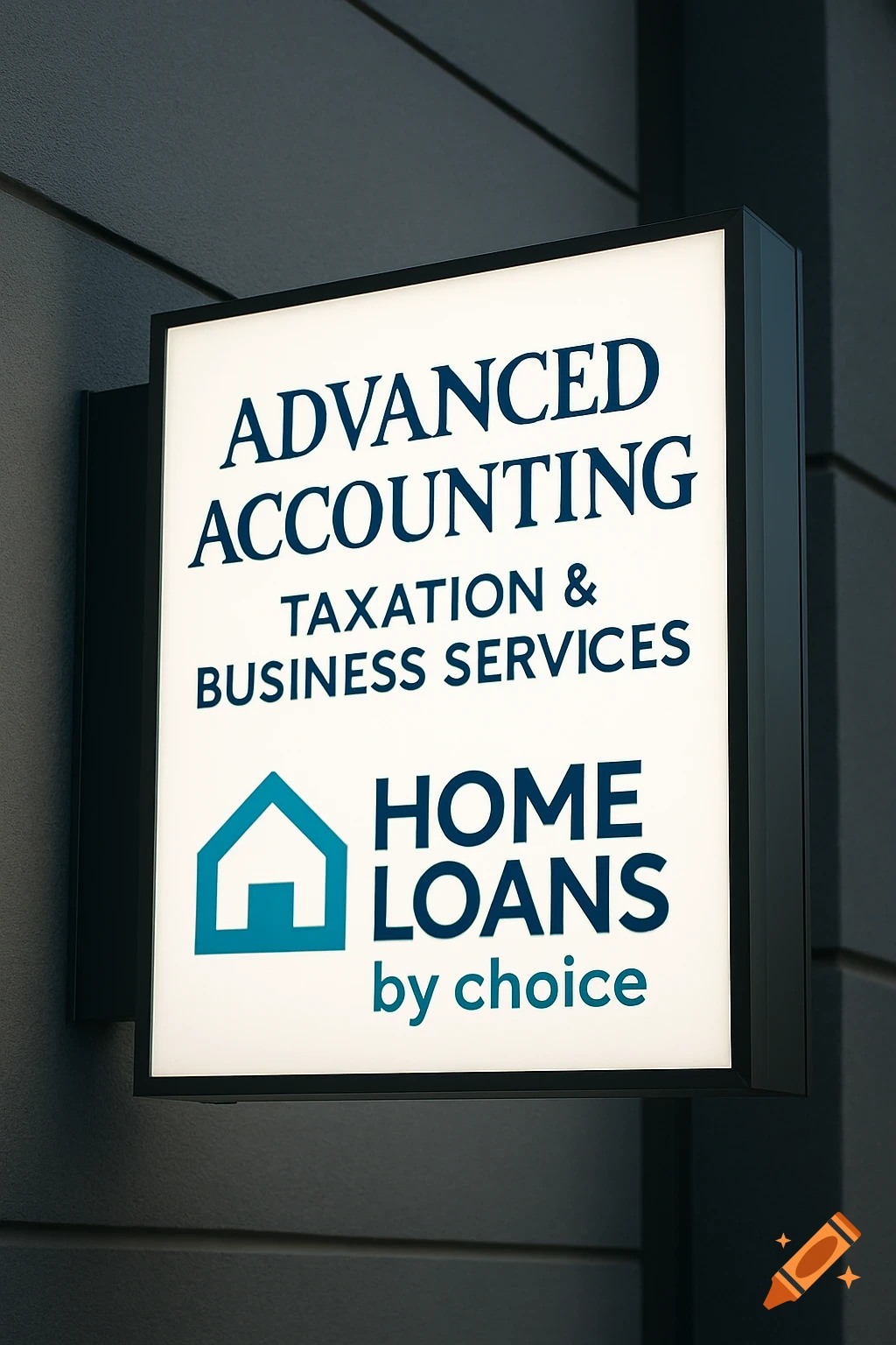 Photorealistic image of a lit business sign for Advanced Accounting ...