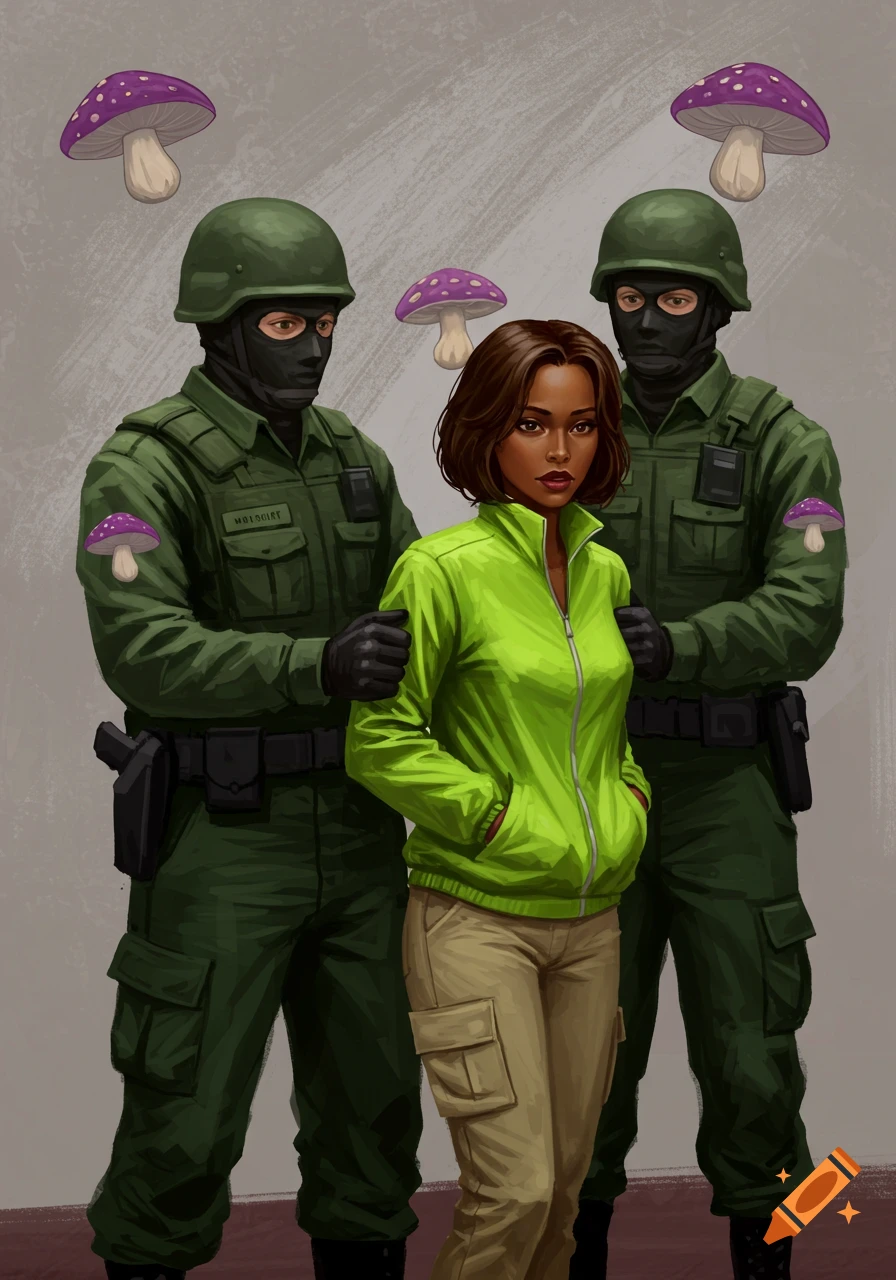 An illustration of two soldiers in green uniforms and black masks ...