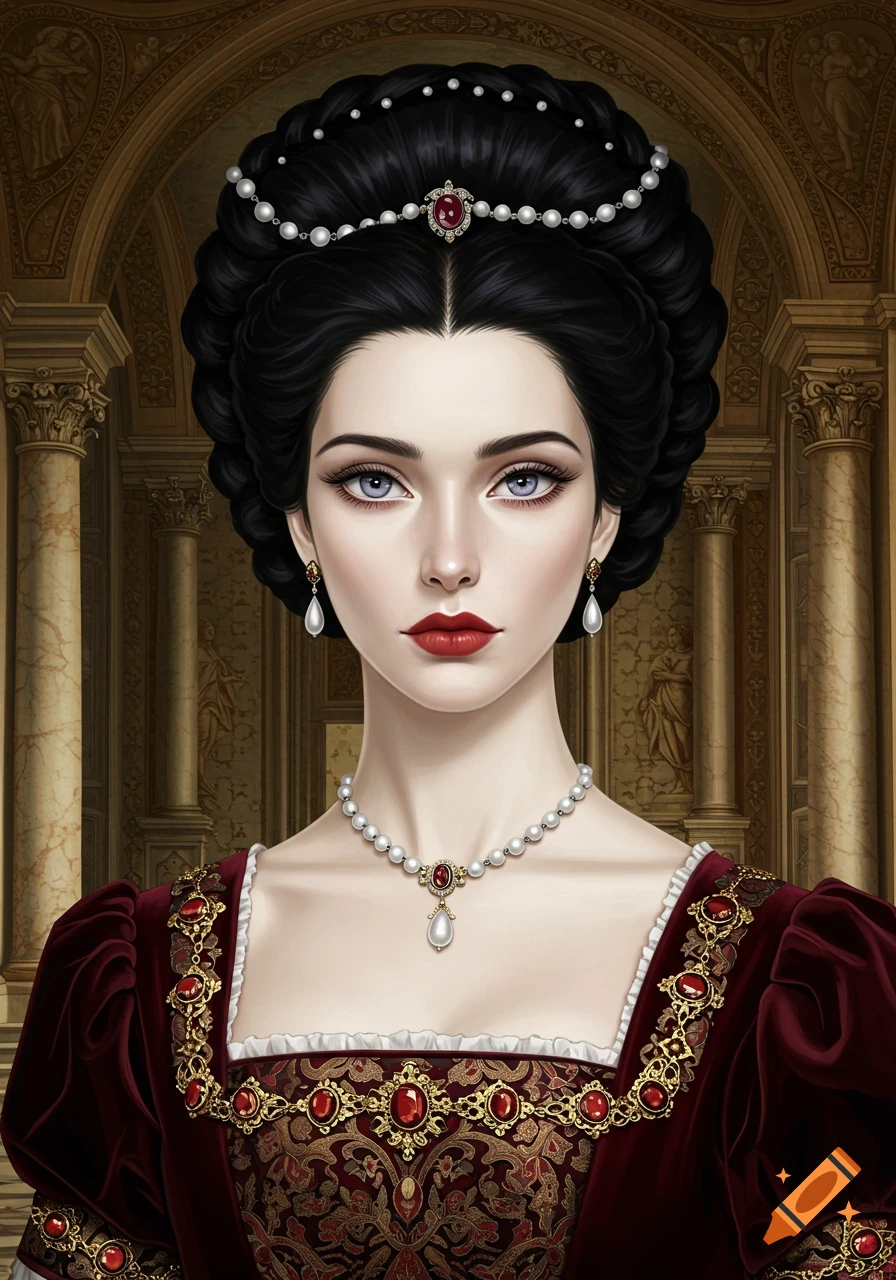 A detailed portrait of a woman dressed as an Italian Renaissance ...