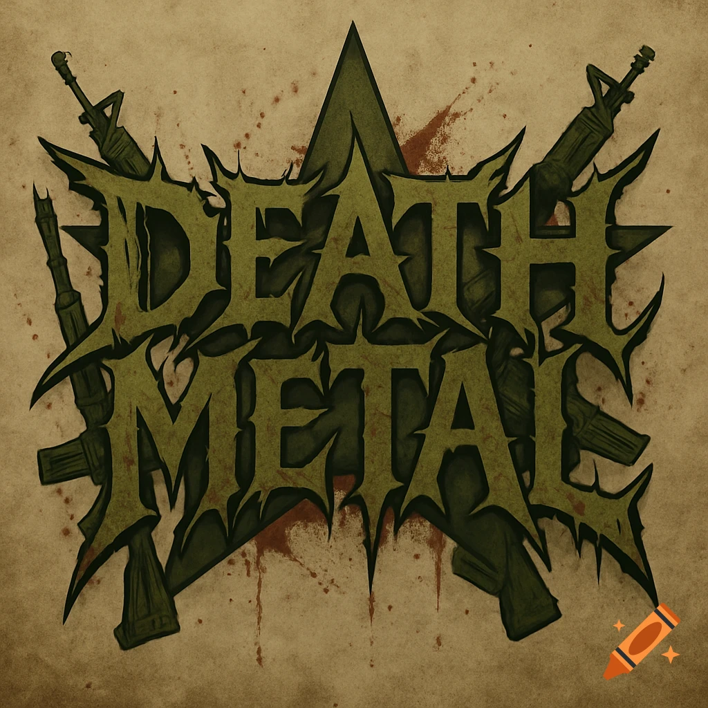 Stylized 'DEATH METAL' text with crossed assault rifles and blood ...