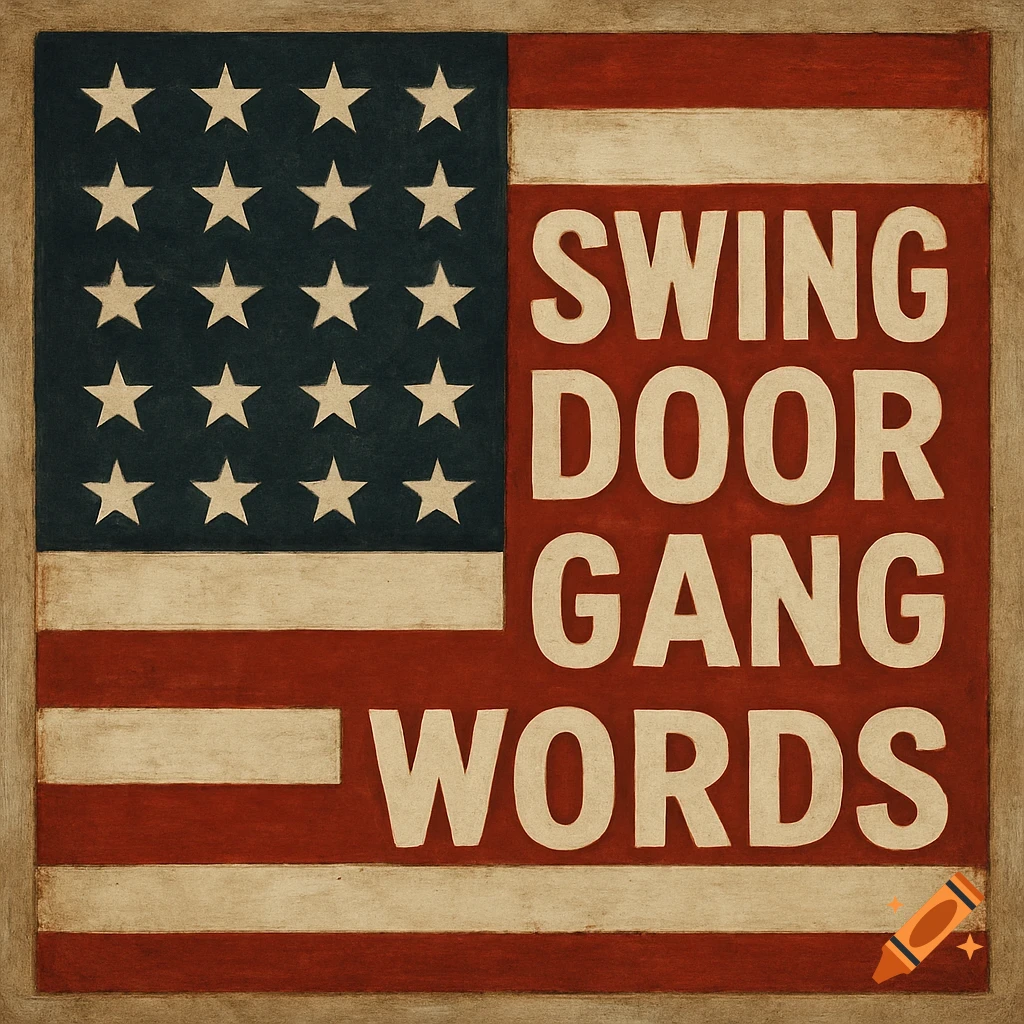 A stylized American flag with the words 'SWING DOOR GANG WORDS' on its ...