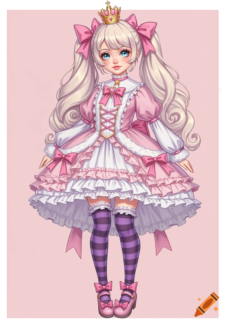 A cute anime-style young girl with blonde pigtails and a crown, wearing ...