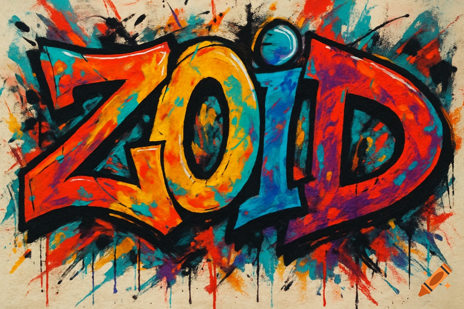 Colorful graffiti art spelling 'ZOID' with abstract paint splatters and ...