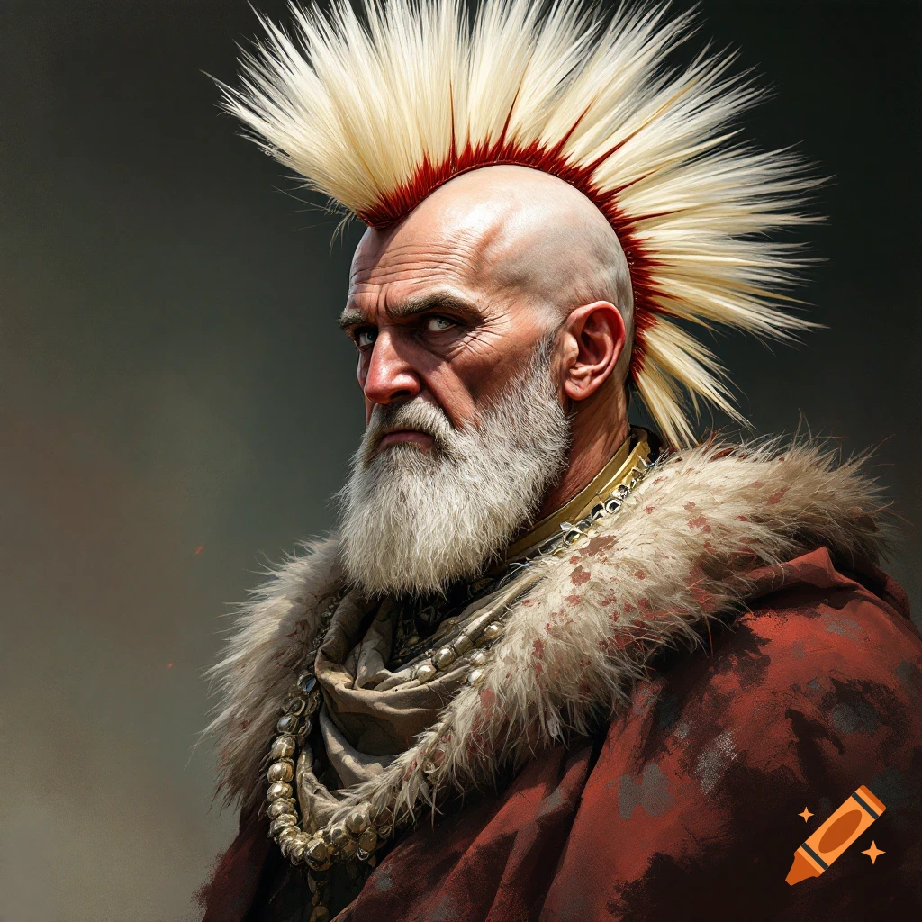 A detailed portrait of an older man with a white beard and a striking ...