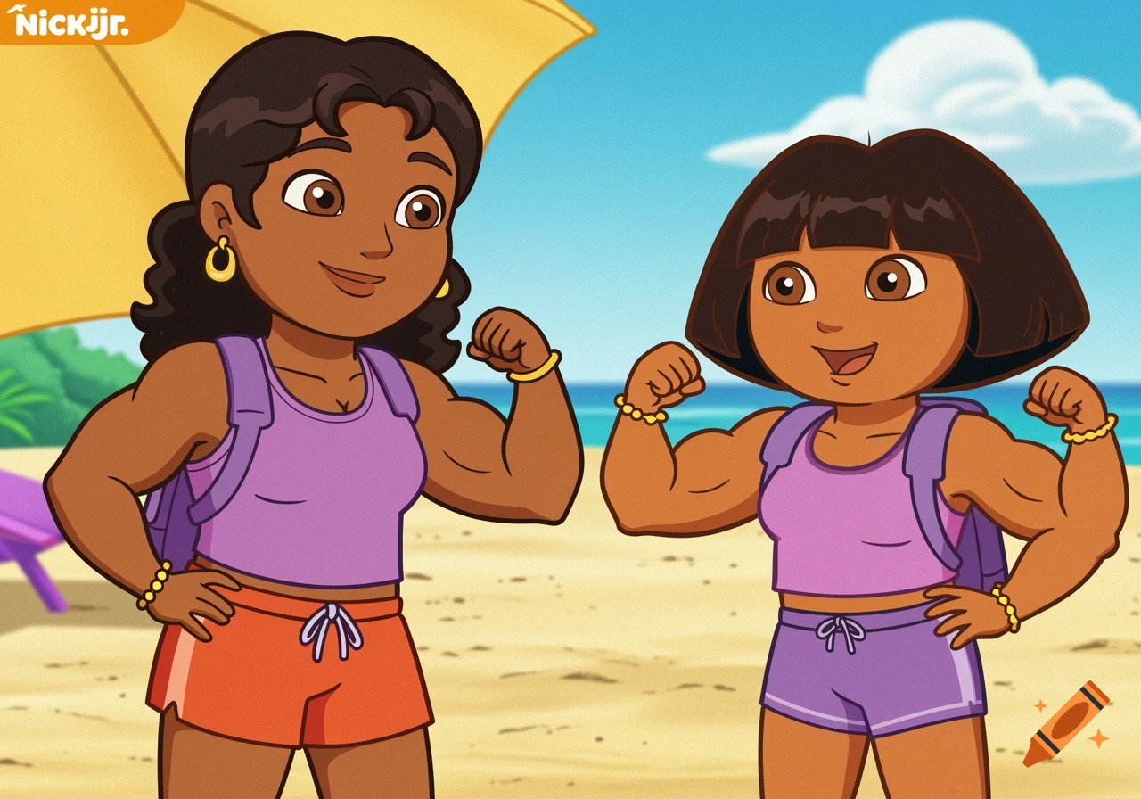Dora the Explorer and her mom, Mami, flex their muscles on a sunny ...