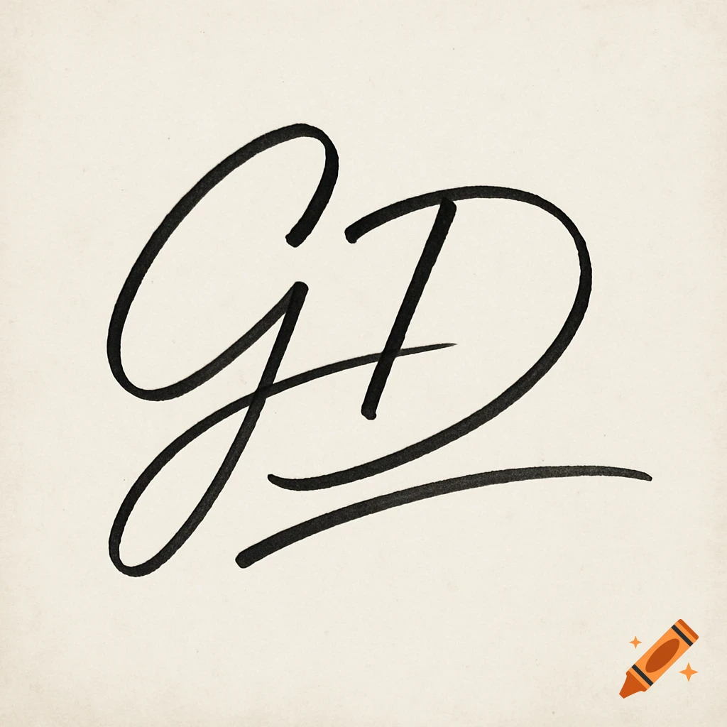 A black cursive signature of the initials GD on a light beige ...