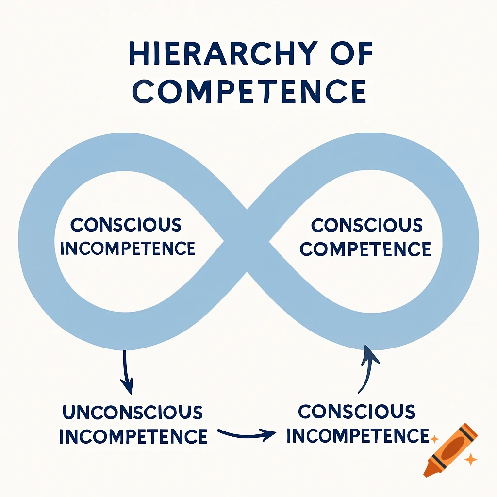 A diagram titled 'Hierarchy of Competence' shows an infinity symbol ...