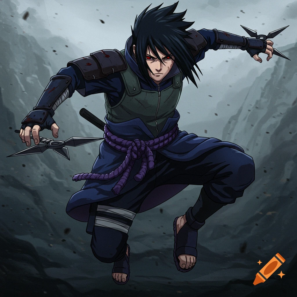A male anime ninja character resembling Sasuke with spiky black hair ...