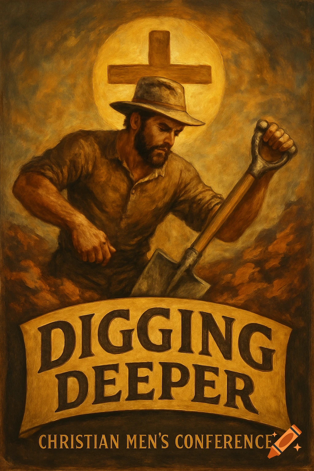 A vintage-style poster for 'Digging Deeper Christian Men's Conference ...